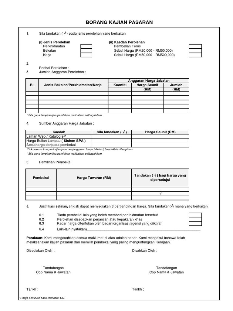 Borang Kajian Pasaran | PDF