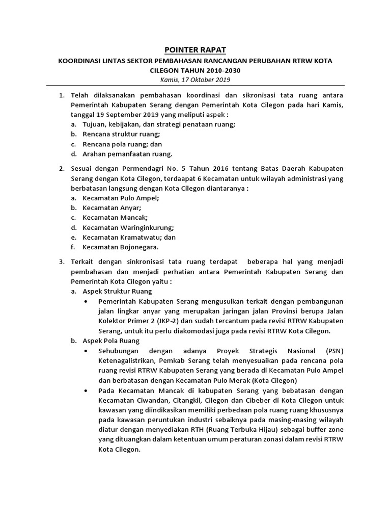 Pointer Rapat Linsek Rev RTRW Kota Cilegon - Pak Kabid | PDF | Sains ...