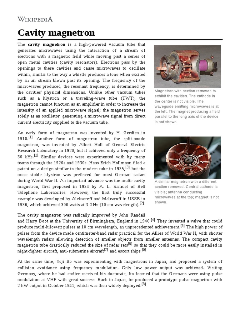 Cavity Magnetron | PDF | Vacuum Tube | Microwave