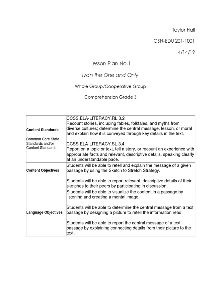 The One and Only Ivan-Lesson Plan | Download Free PDF | Lesson Plan