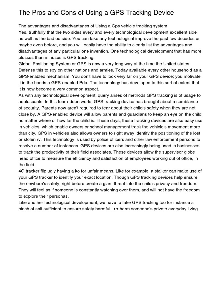 The Pros And Cons Of Using A Gps Tracking Device Pdf Global