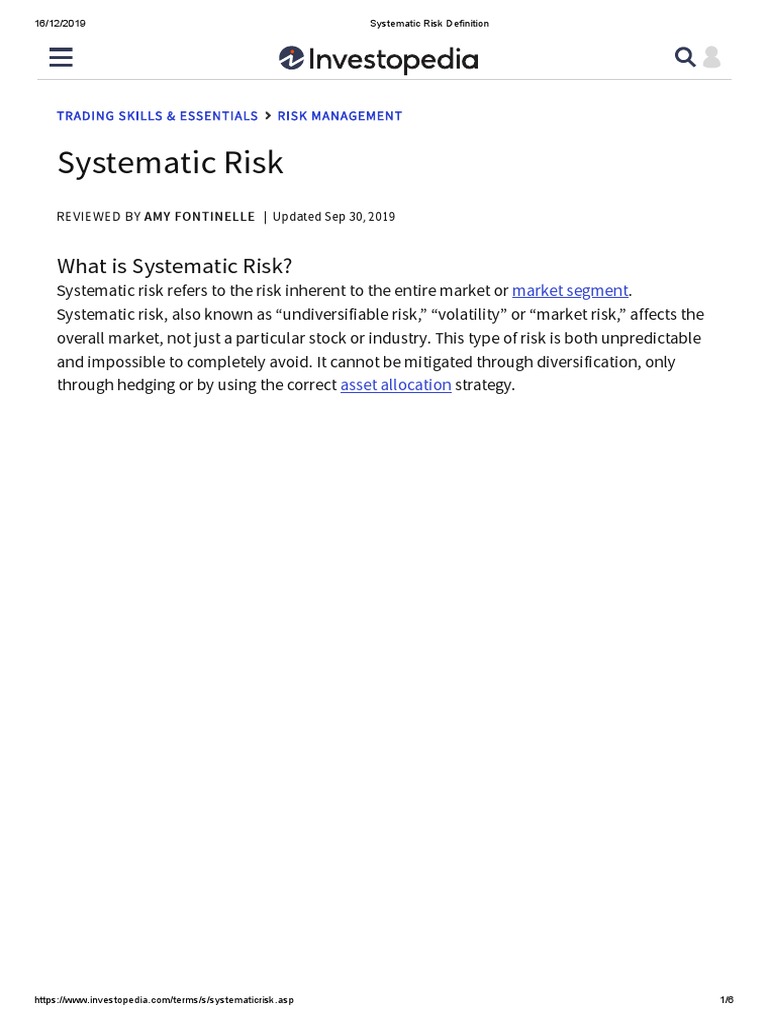 Systematic Risk Definition | PDF | Diversification (Finance) | Beta ...