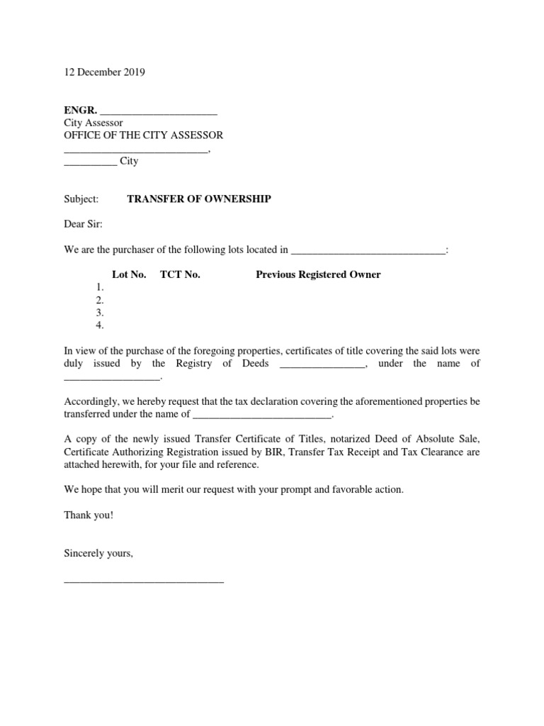 Letter To City Assessor | PDF