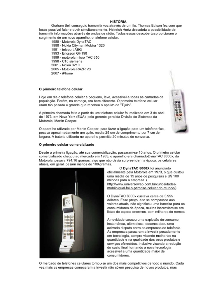 A Evolução dos Telefones Celulares: Da Primeira Chamada em 1973 aos ...