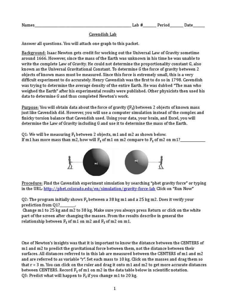 Cavendish Vlab | PDF | Mass | Gravity