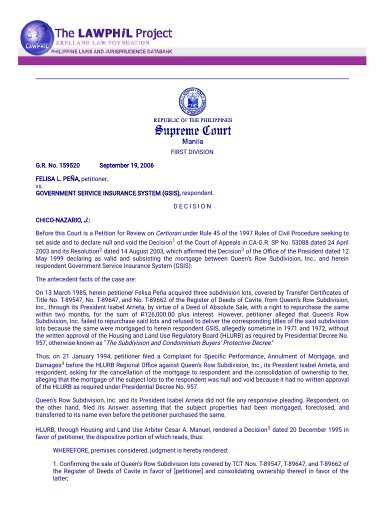 Pena V Gsis | PDF | Judgment (Law) | Jurisdiction