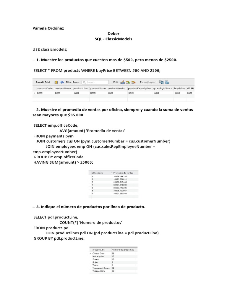 Sql Classicmodels Pdf Informática Y Tecnología De La Información 