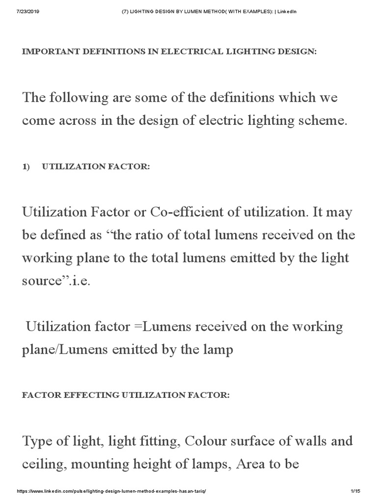 Lighting Design by Lumen Method (With Examples) - Linkedin | PDF ...