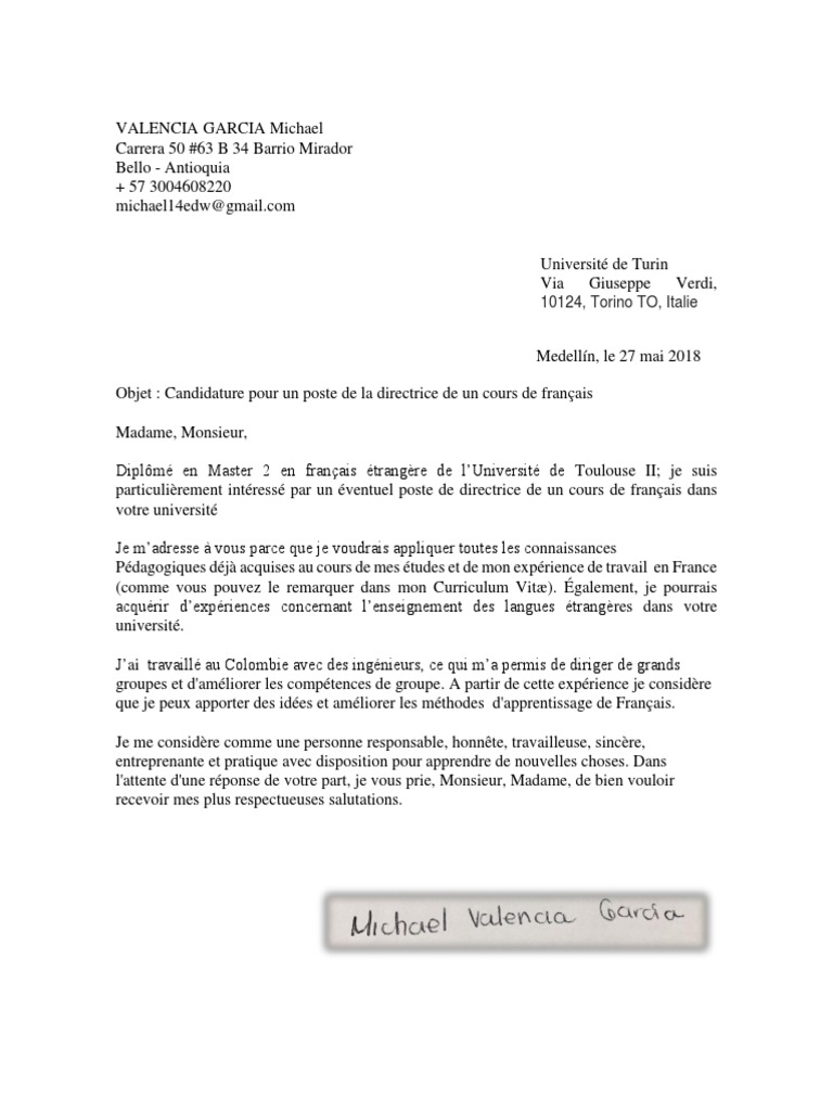 Sample Cover Letter Modele De Lettre De Procuration