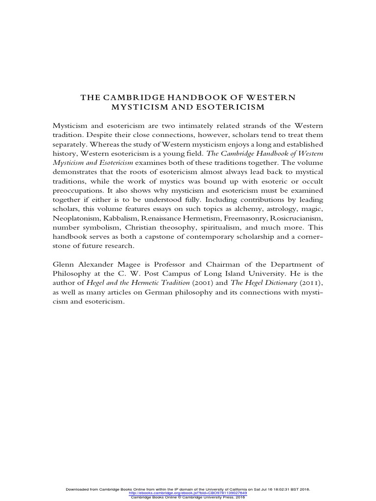 The Cambridge Handbook of Western Mysticism and Esotericism PDF | PDF ...