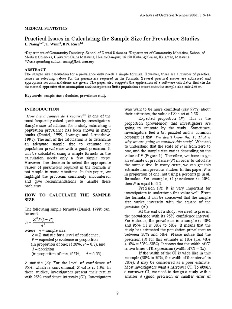 Sample Size Calculation | PDF | Confidence Interval | Sample Size Determination