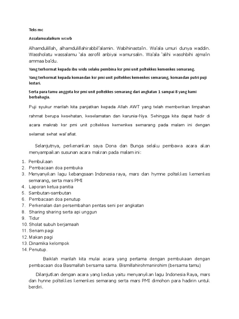 Teks Pembukaan MC Resmi | PDF