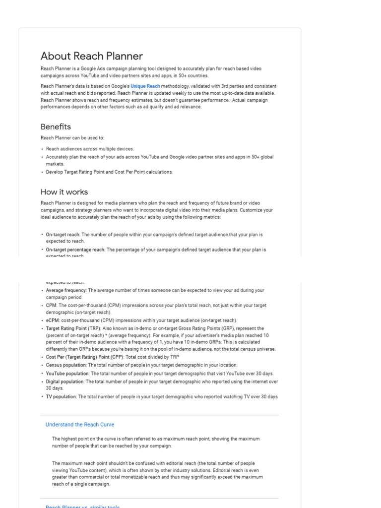 About Reach Planner - Google Ads Help | PDF | Audience Measurement ...