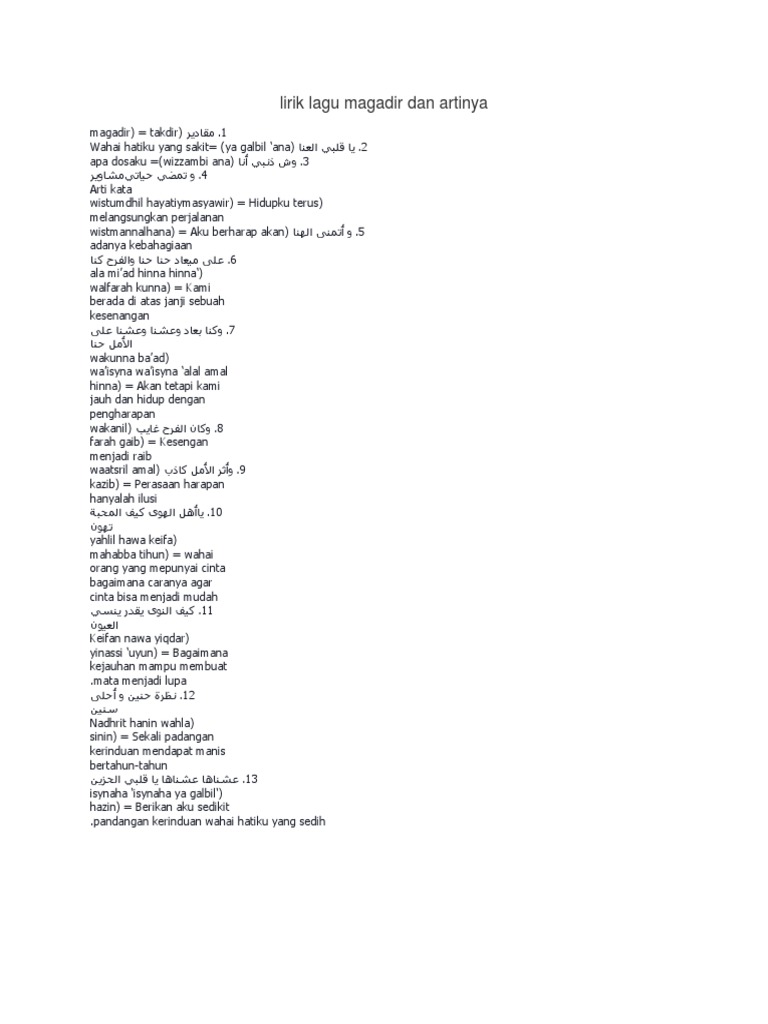 Lirik Lagu Magadir Dan Artinya | PDF