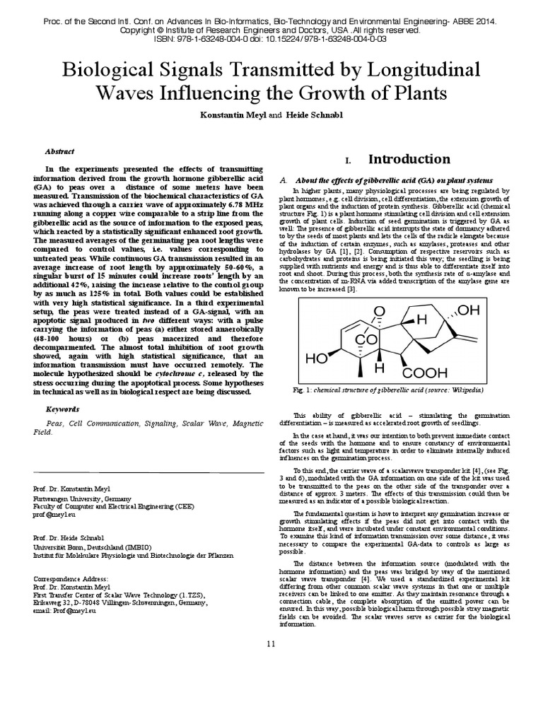 Biological Signals Transmitted by Longitudinal Waves Influencing The ...