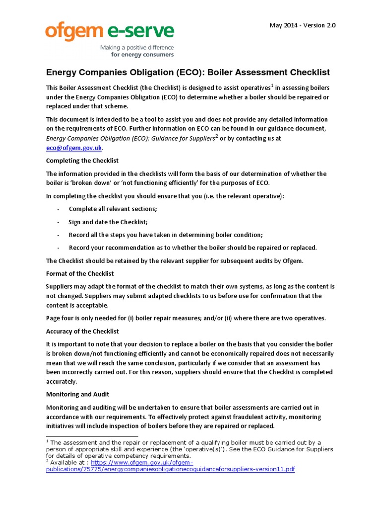 Boiler Assessment Checklist | PDF | Boiler | Water Heating