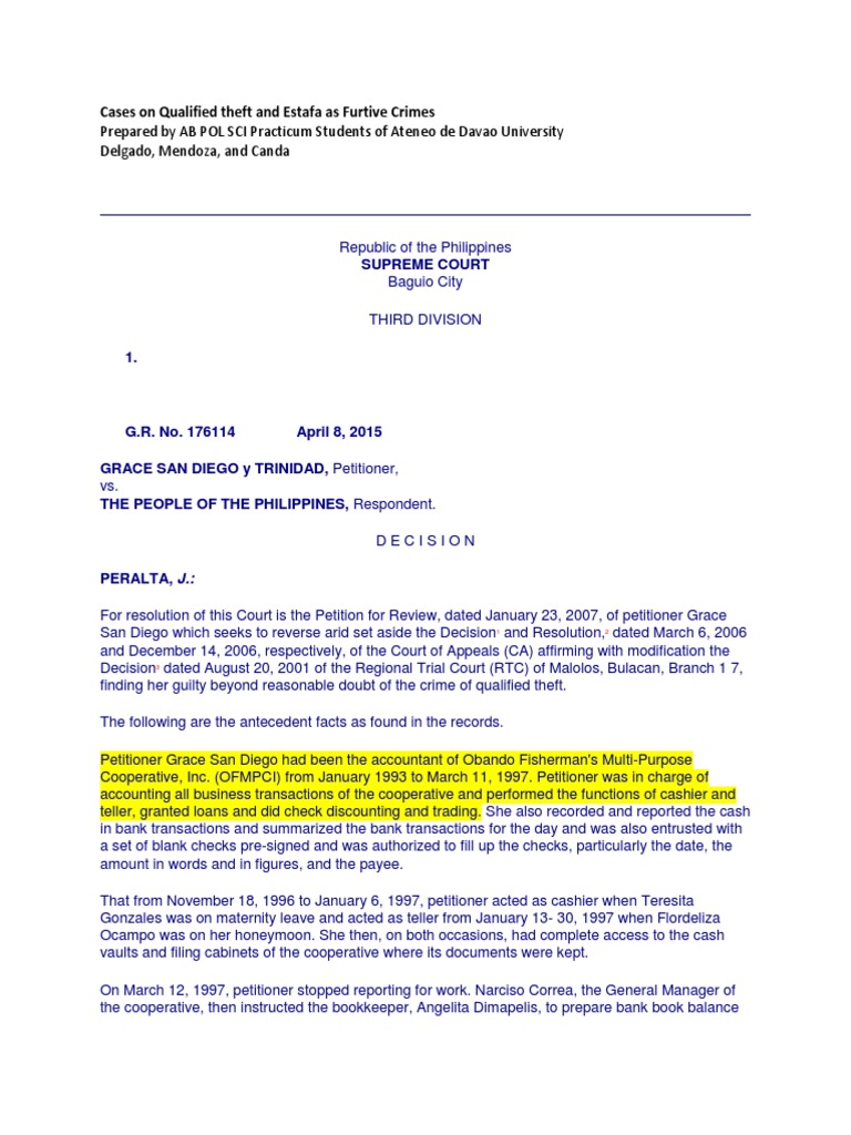 Qualified Theft and Estafa As Furtive Crimes | PDF | Theft | Burden Of ...