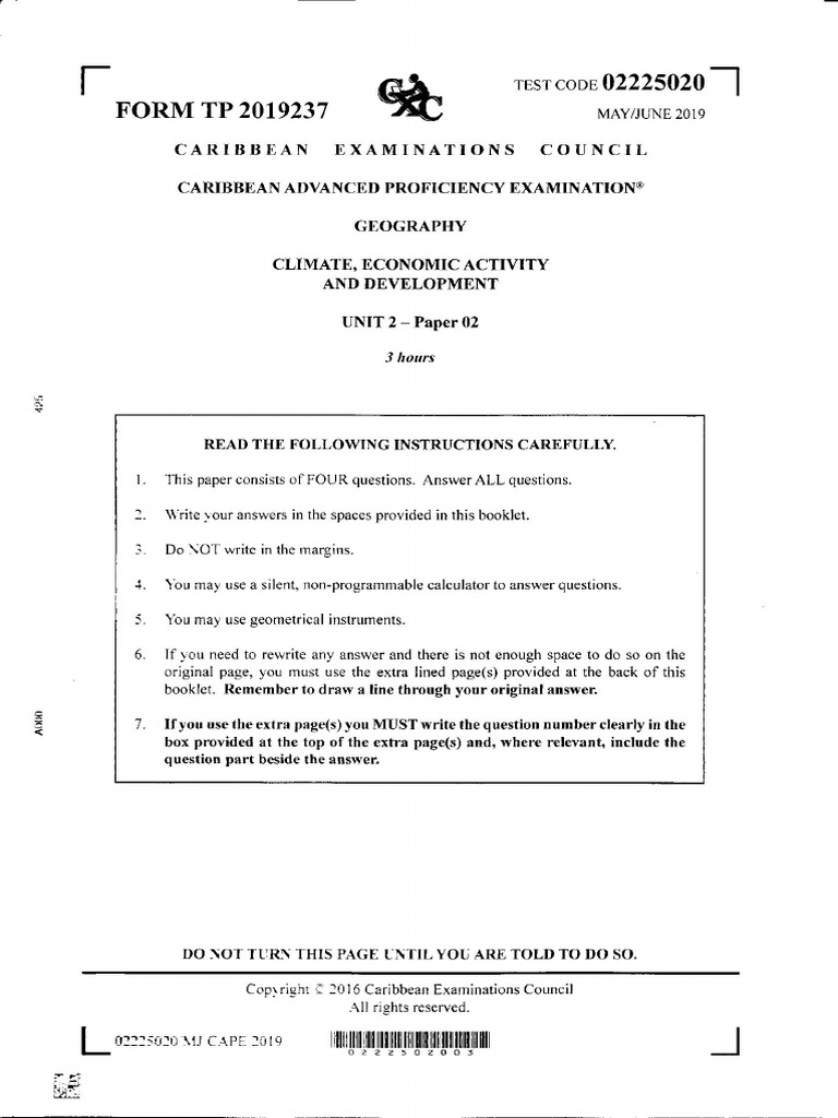 Geography Unit 2 - Paper 2 2019 PDF | PDF