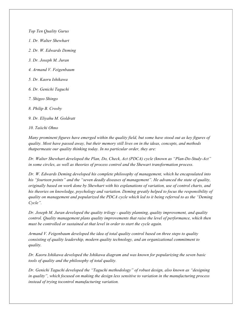 Top Ten Quality Gurus PDF Business