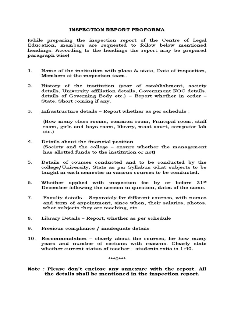 Inspection Report Proforma | PDF