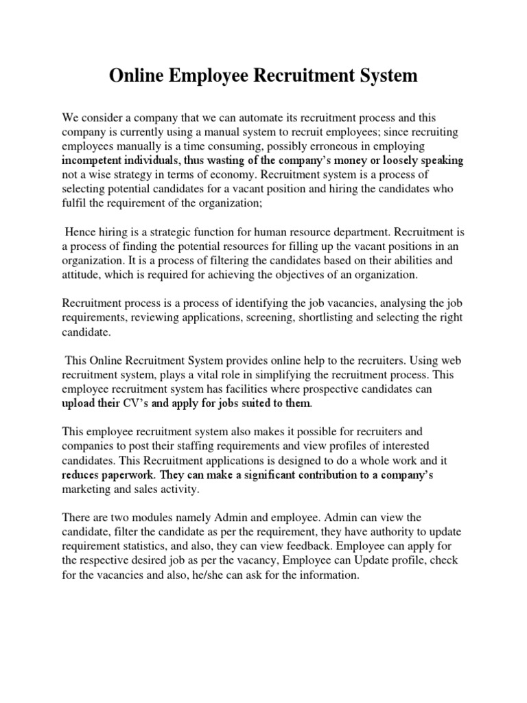 Online Employee Recruitment System Overview | PDF | Recruitment ...
