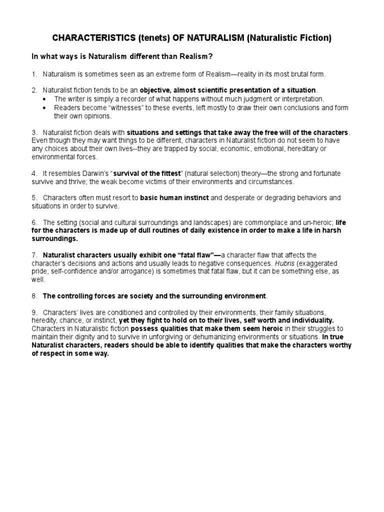CHARACTERISTICS of Naturalism | PDF