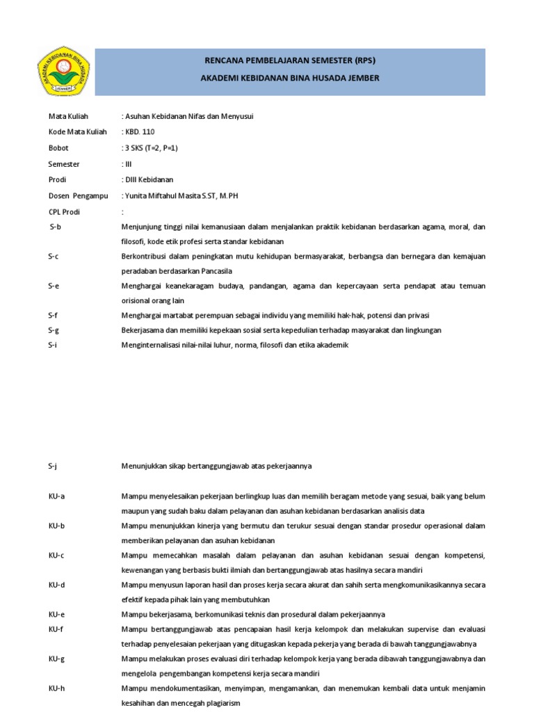 RPS Askeb Nifas Dan Menyusui | PDF RPS Askeb Nifas Dan Menyusui | PDF