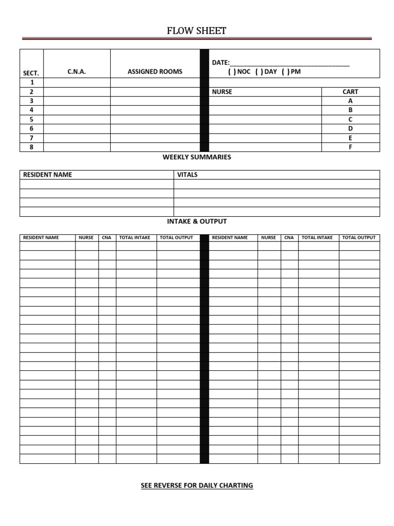 Nursing Charting Flow Sheet