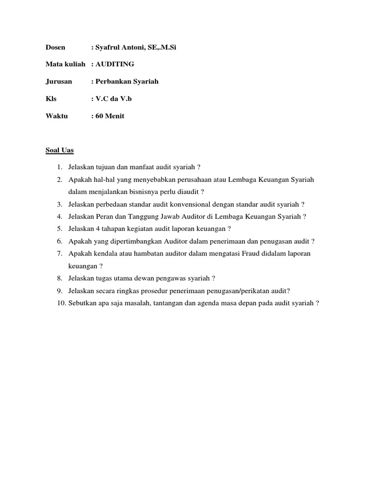 Soal Uas Audit | PDF