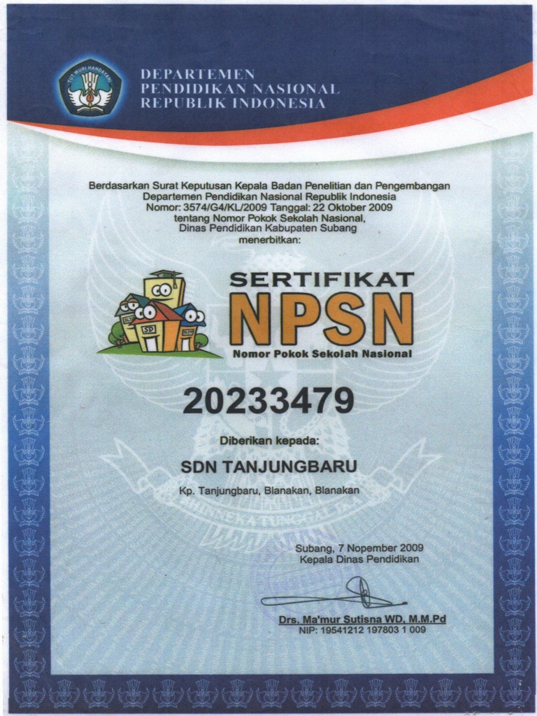 NPSN SDN Tanjung Baru Blanakan | PDF
