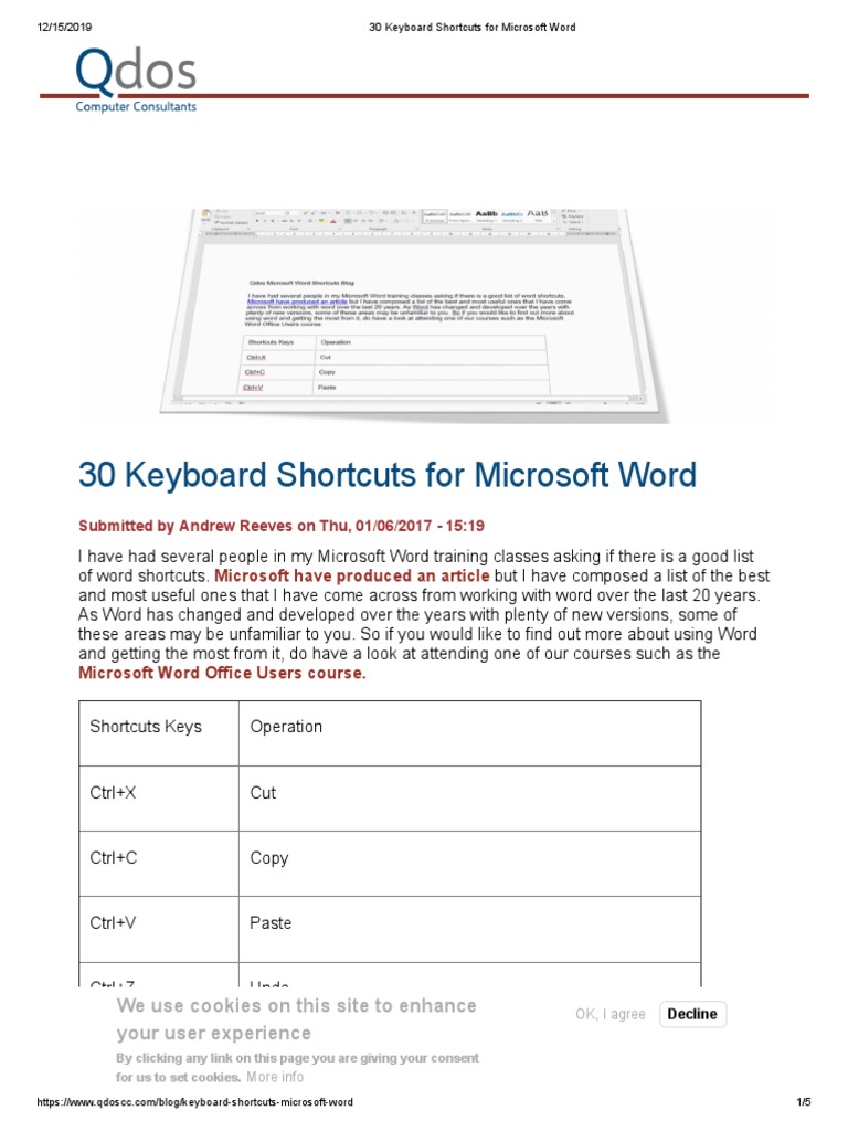 30 Keyboard Shortcuts For Microsoft Word | PDF | Microsoft Word ...