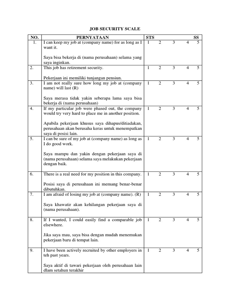 Skala Keamanan Kerja Karyawan | PDF