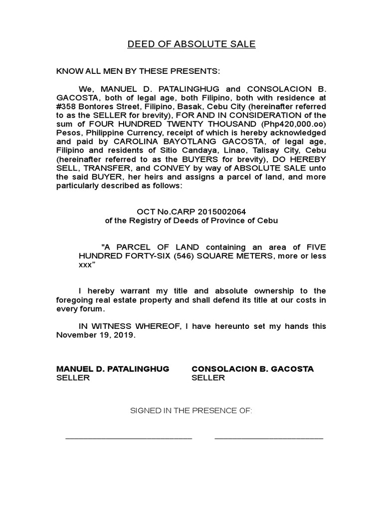 Deed of Absolute - Sale | PDF
