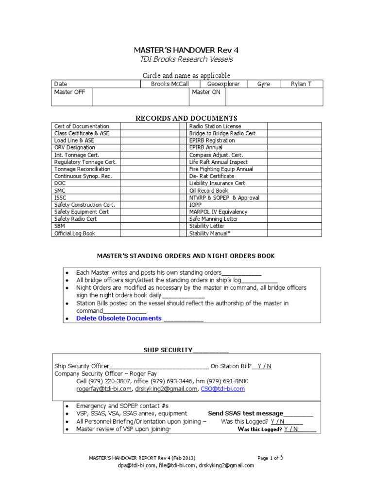Master Handover Rev 4-2013 | PDF | Ships | World Wide Web
