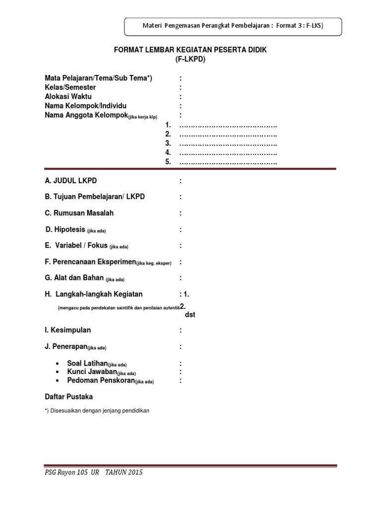 Format LKPD PSG Rayon 105 2015 | PDF | Karier & Perkembangan