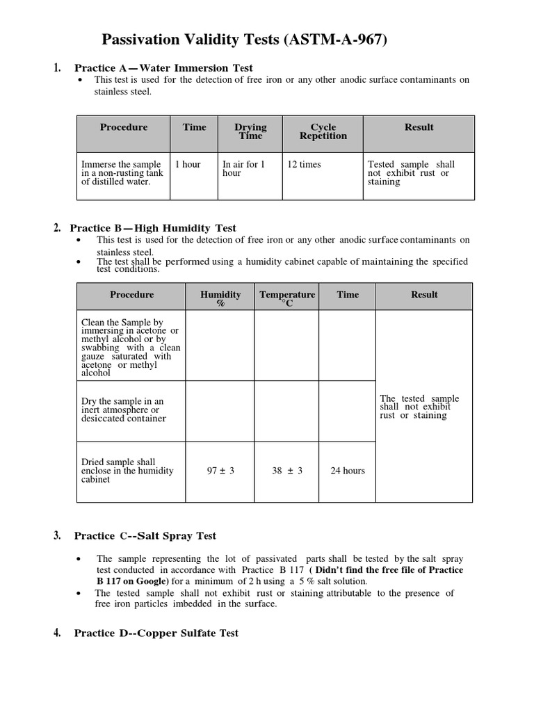 Passivation Test ASTM A 967 | PDF | Stainless Steel | Nitric Acid