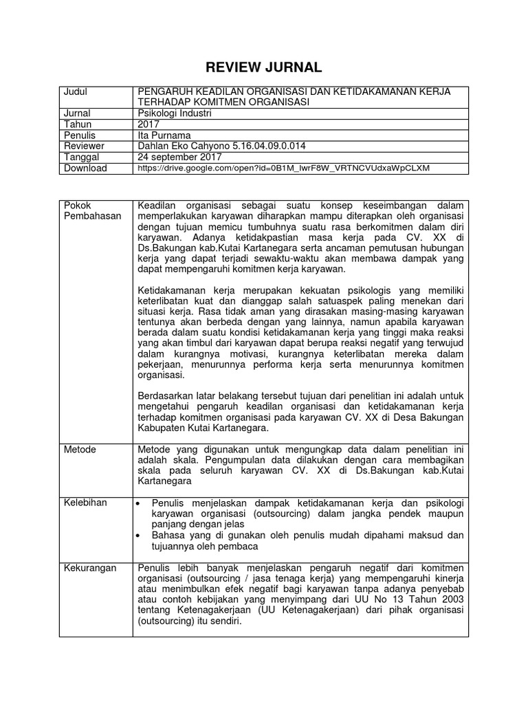 Keadilan & Ketidakamanan Kerja: Dampaknya pada Komitmen Organisasi | PDF