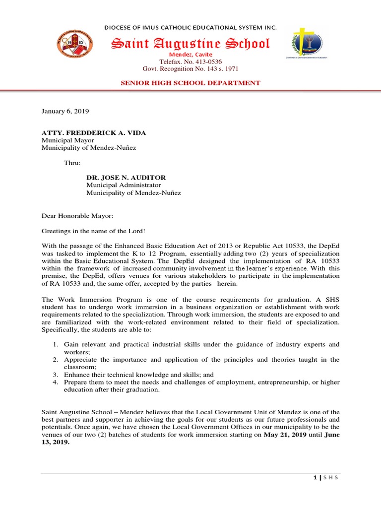 Work Immersion Request to LGU | PDF | Employment | Behavior Modification