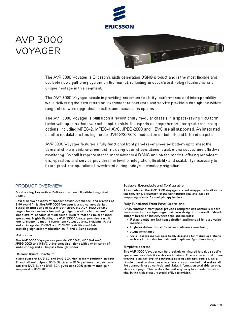 ERICSSON Avp3000 | PDF | High Definition Television | Video