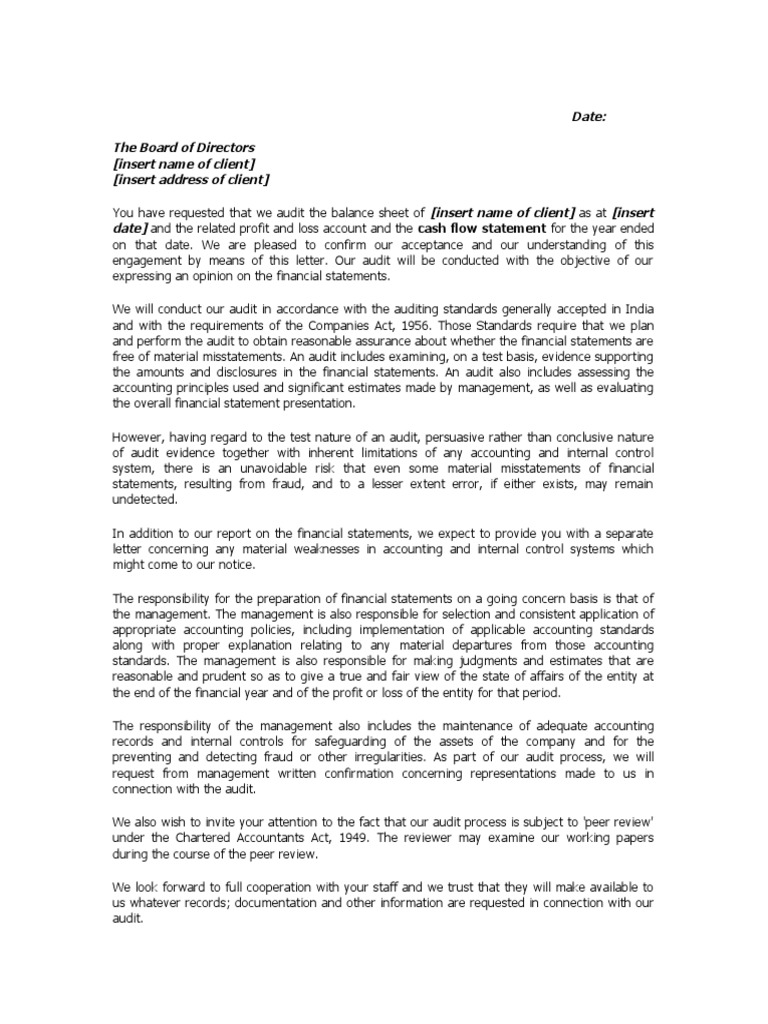 SM-5 Audit Engagement Letter - Format | PDF | Financial Audit | Internal Control