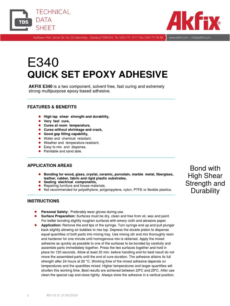 Akfix E340 Quick Set Epoxy Adhesive TDS EN | PDF | Adhesive | Epoxy
