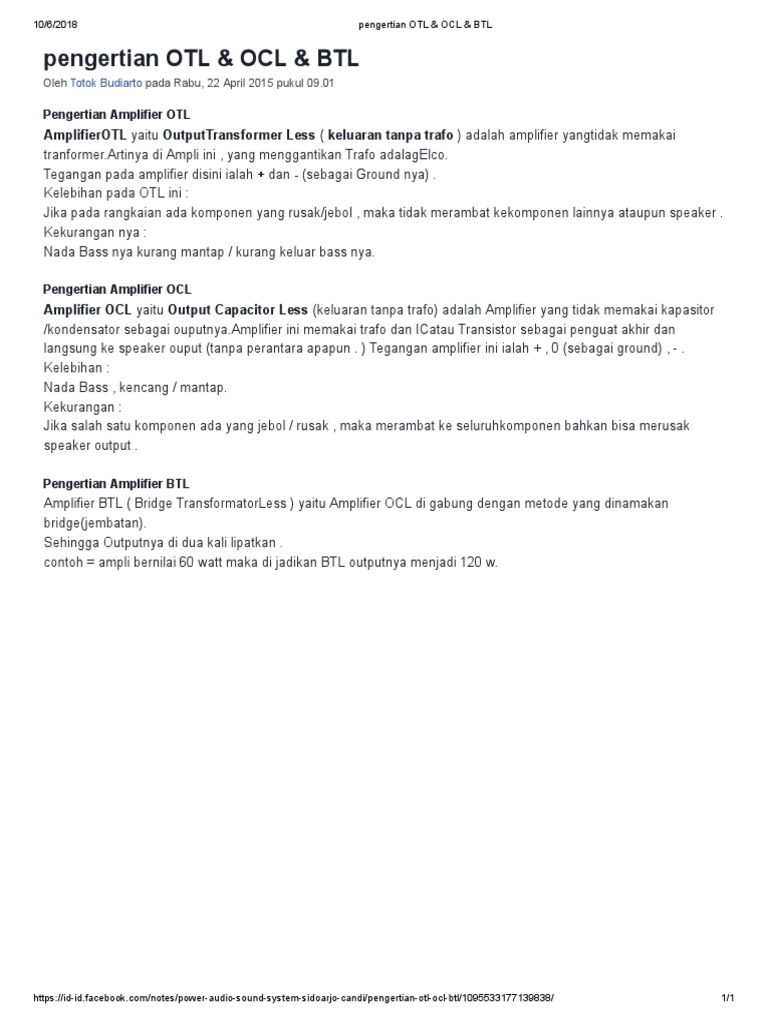 Pengertian OTL & OCL & BTL | PDF