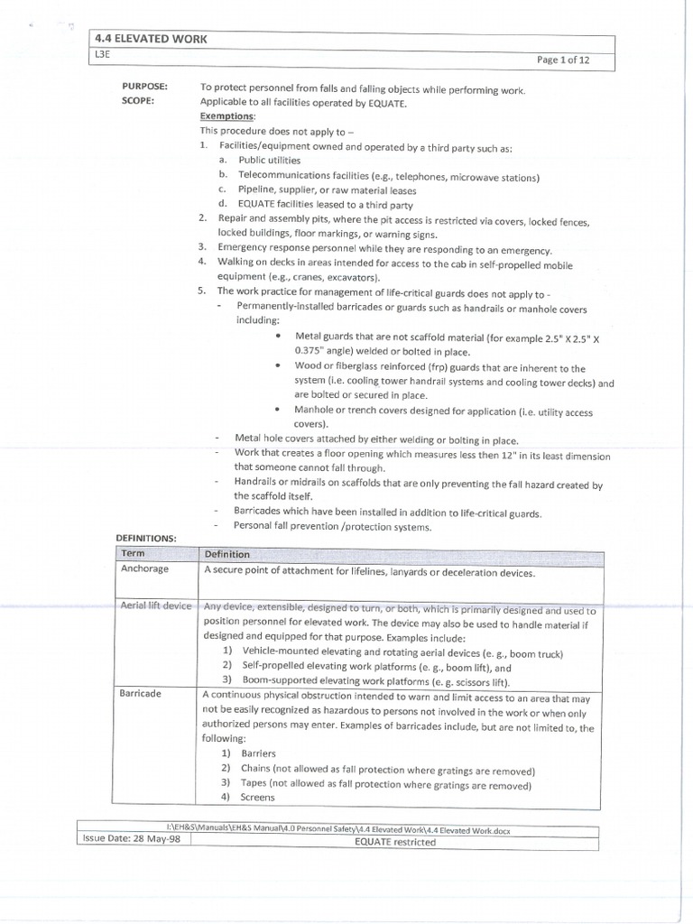 Elevated Work SAFETY Guidelines PDF | PDF