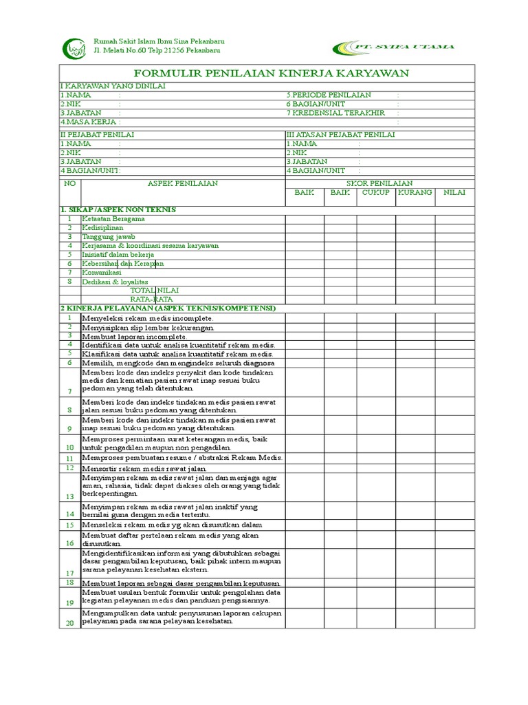 Format Penilaian Kinerja Karyawan | PDF