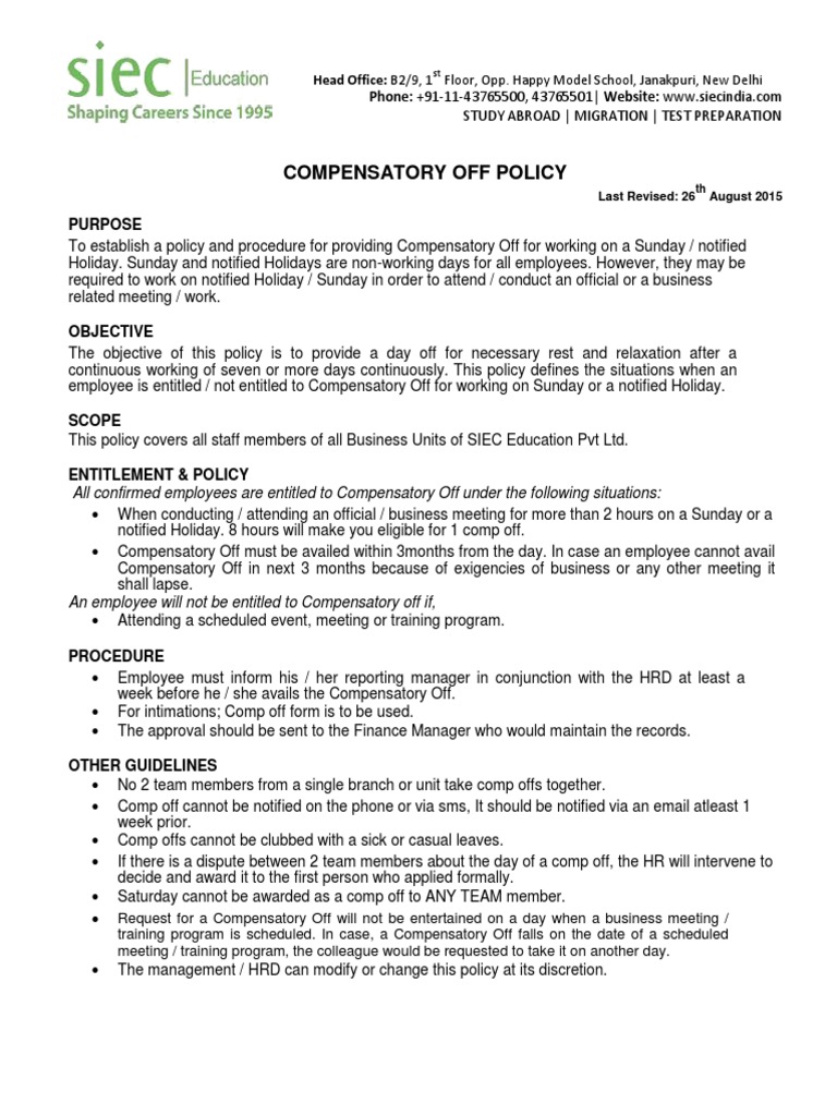 Compensatory Off Policy | PDF | Social Institutions | Social Science