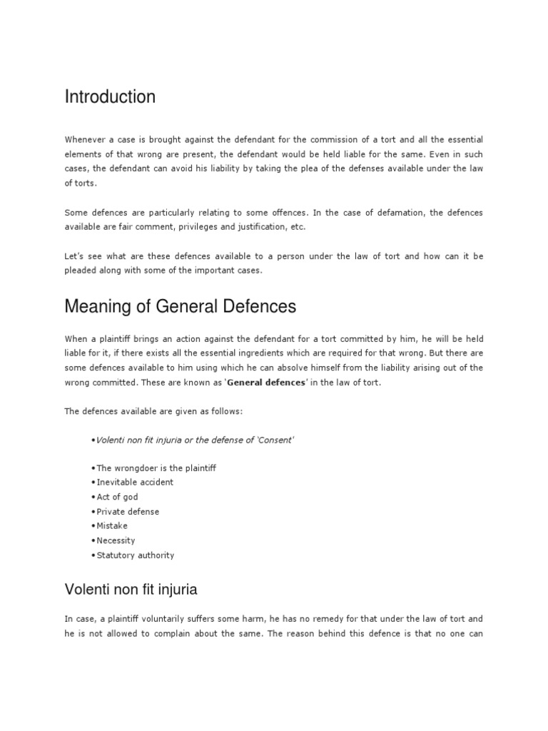 Volenti Non Fit Injuria | PDF | Negligence | Tort