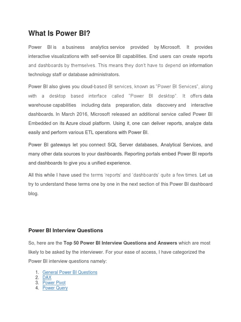 Power Bi Interview Questions | PDF | Databases | Business Intelligence