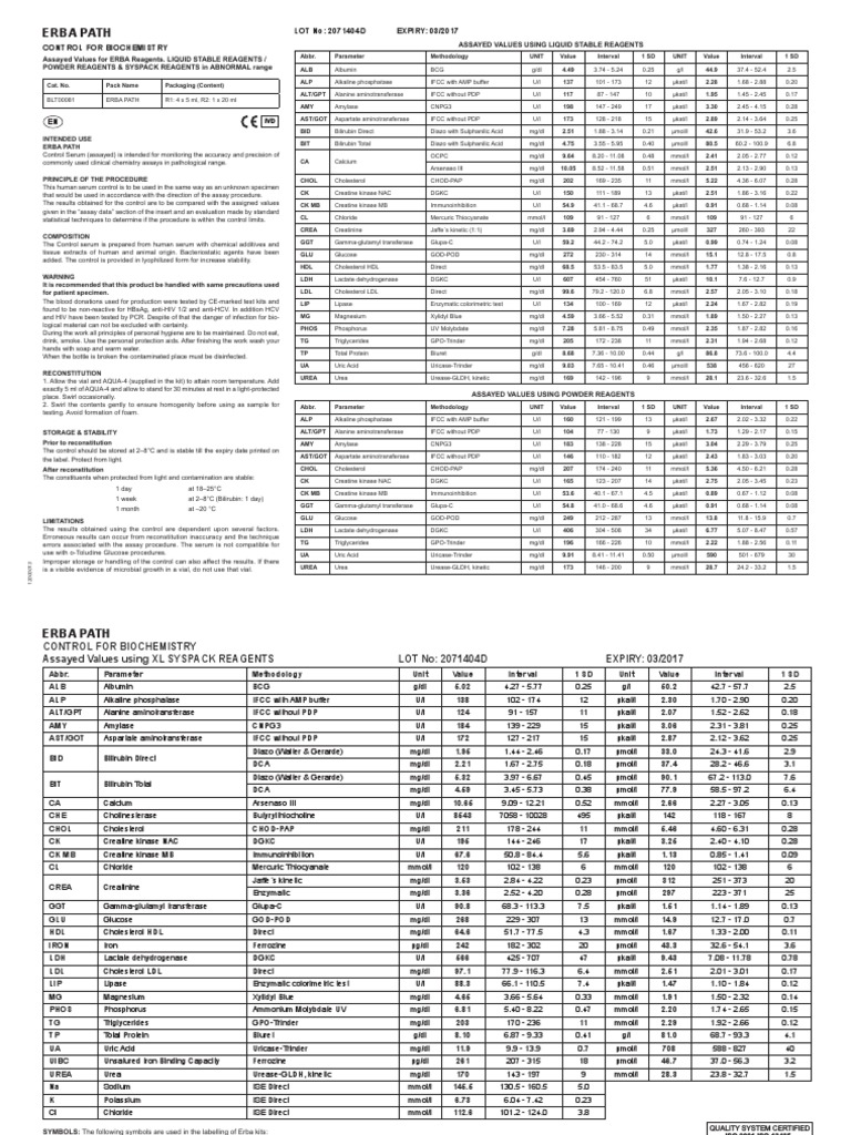 BLT00081 Erba-Path | PDF | Alanine Transaminase | Lactate Dehydrogenase