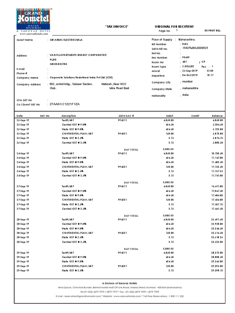 Hotel Bill | PDF | Invoice | Credit Card