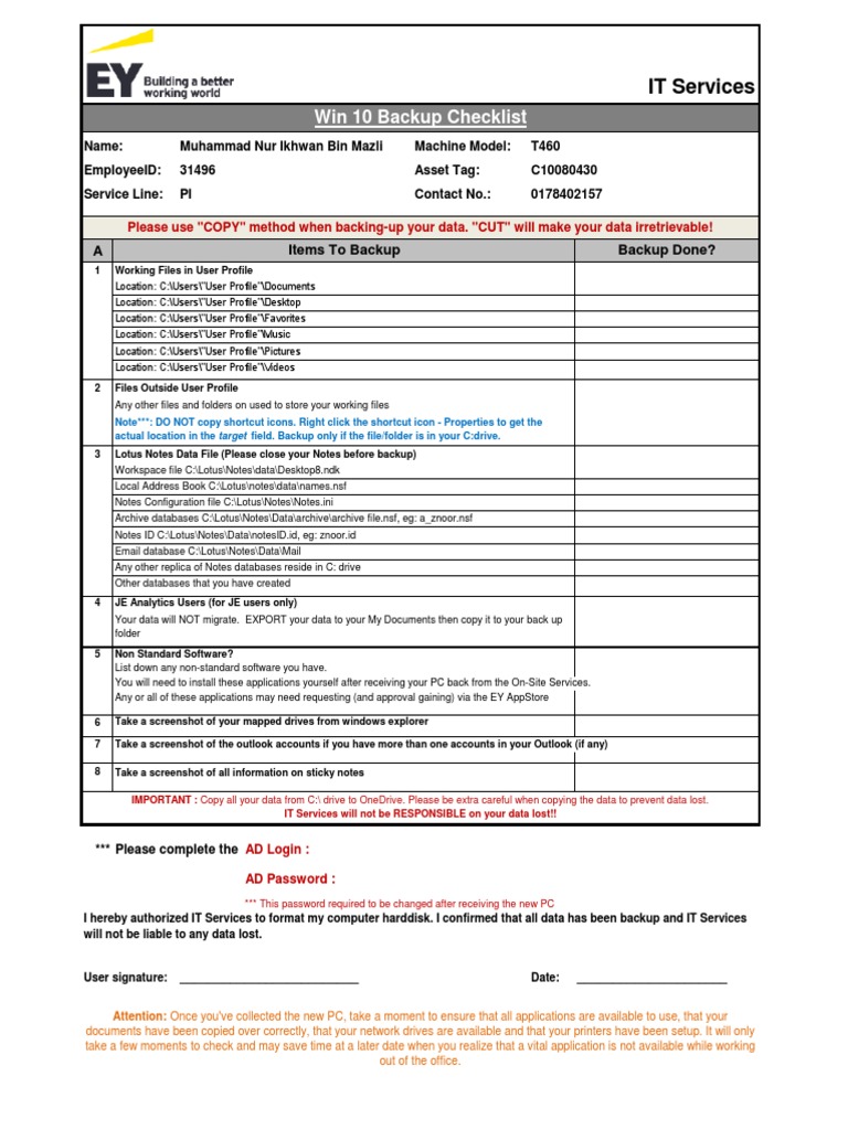 PC Backup and Data Transfer Checklist | PDF | Backup | Computer File